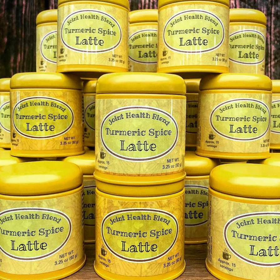 Turmeric Spice Latte in Yellow Tin - Customer Label Ideas | OnlineLabels®